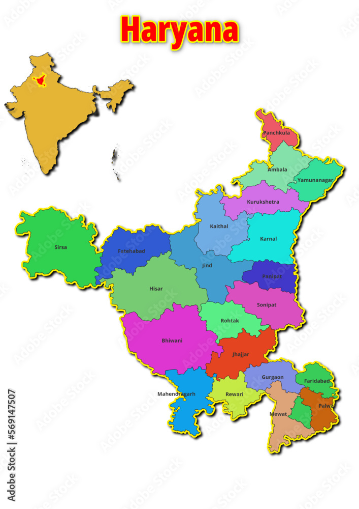 Map of Haryana State with names of regions. Vector illustration of ...