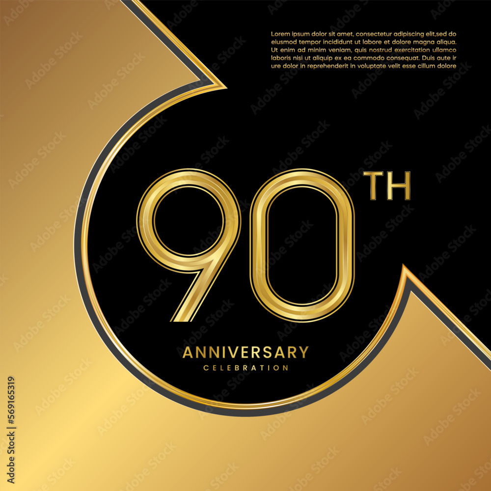 90th Anniversary Celebration. Logo design with gold color numbers for an anniversary celebration ...