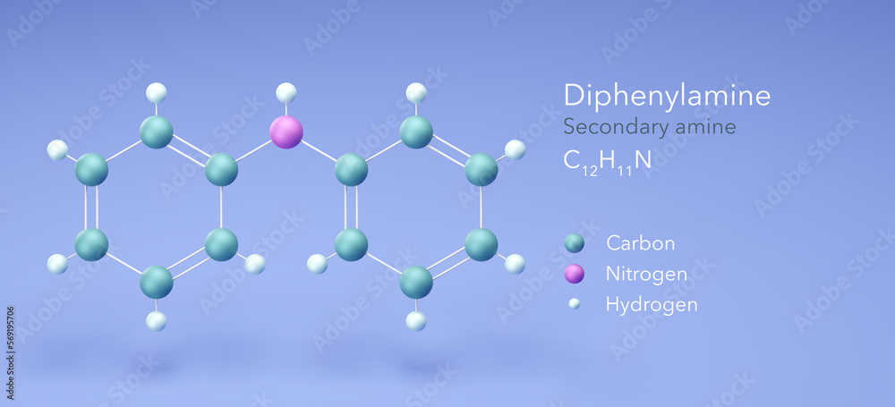 diphenylamine molecule, molecular structures, secondary amine, 3d model ...