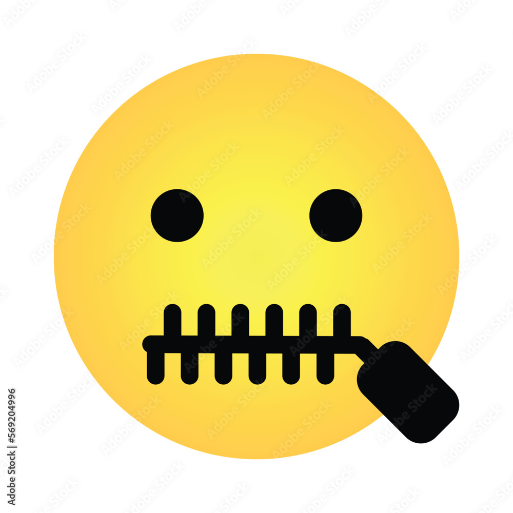 Zipper-Mouth Face vector emoji design. Isolated yellow face with simple ...