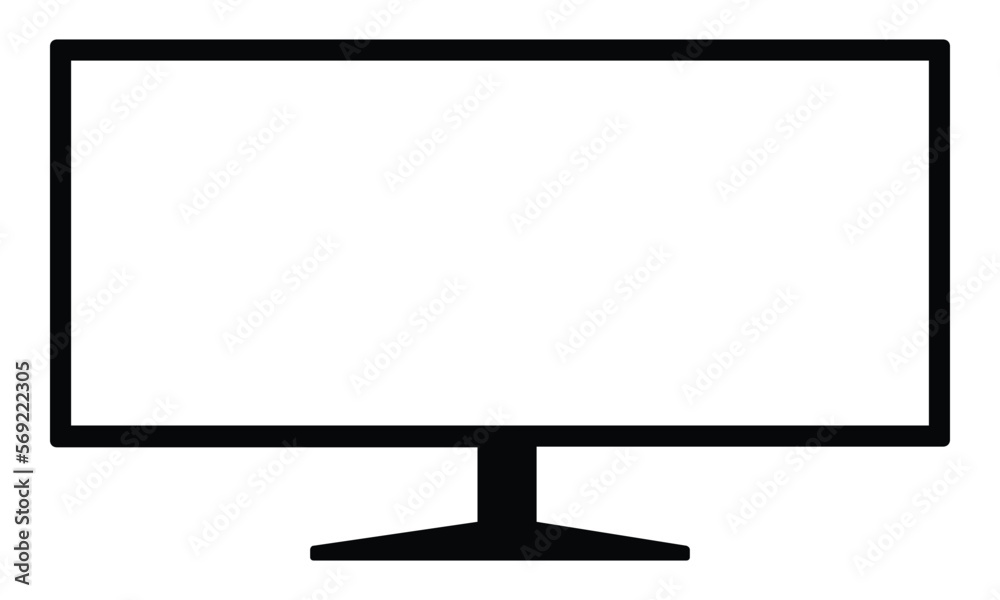 Ultra widescreen computer monitor display flat vector icon for apps and ...