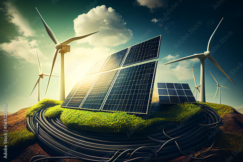 Solar panel and Wind Turbine, green energy. Wind energy, Solar energy ... Solar panel and Wind Turbine, green energy. Wind energy, Solar energy ...