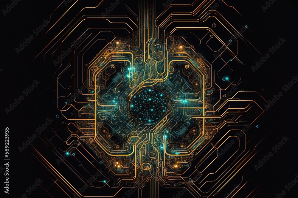 AI, technical education. Abstract science background. Motherboard ...