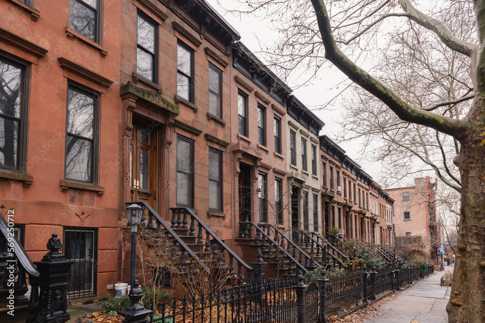Brooklyn typical facades & row houses in an iconic neighborhood of ...