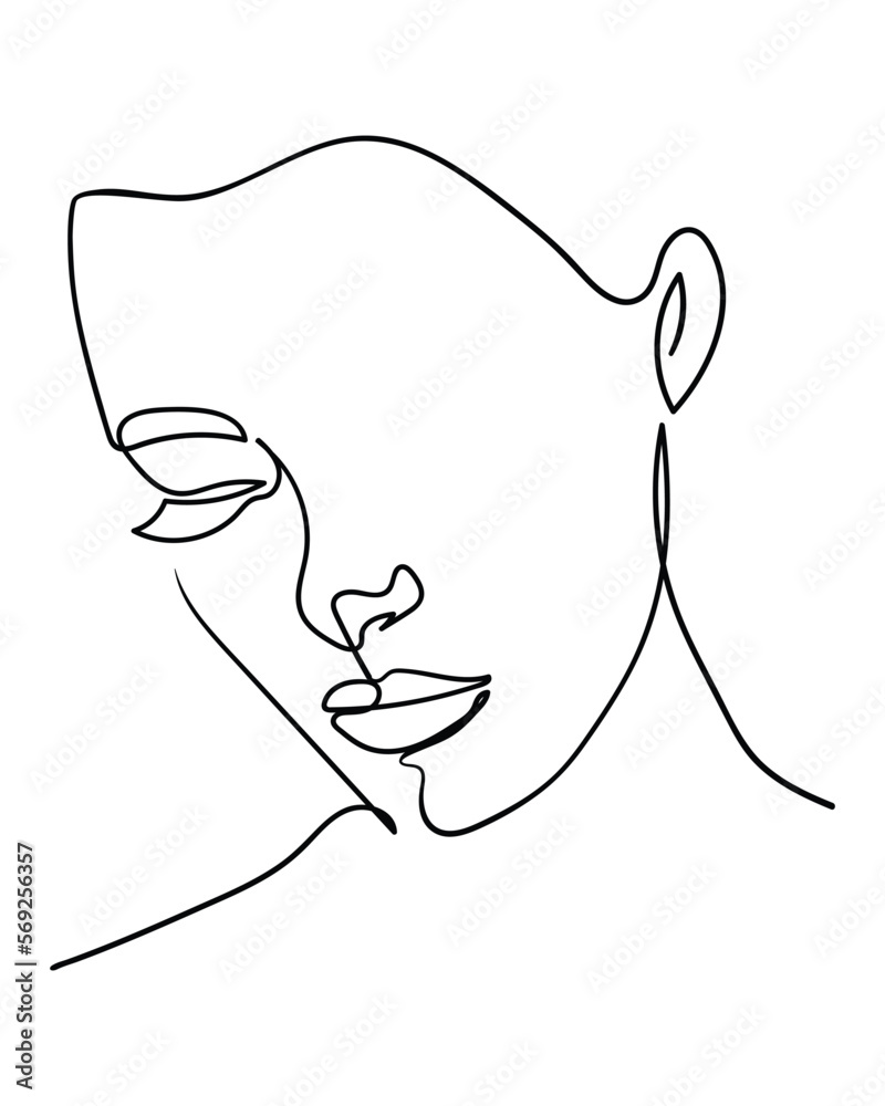 One line drawing face. Abstract woman portrait. Modern minimalism art ...