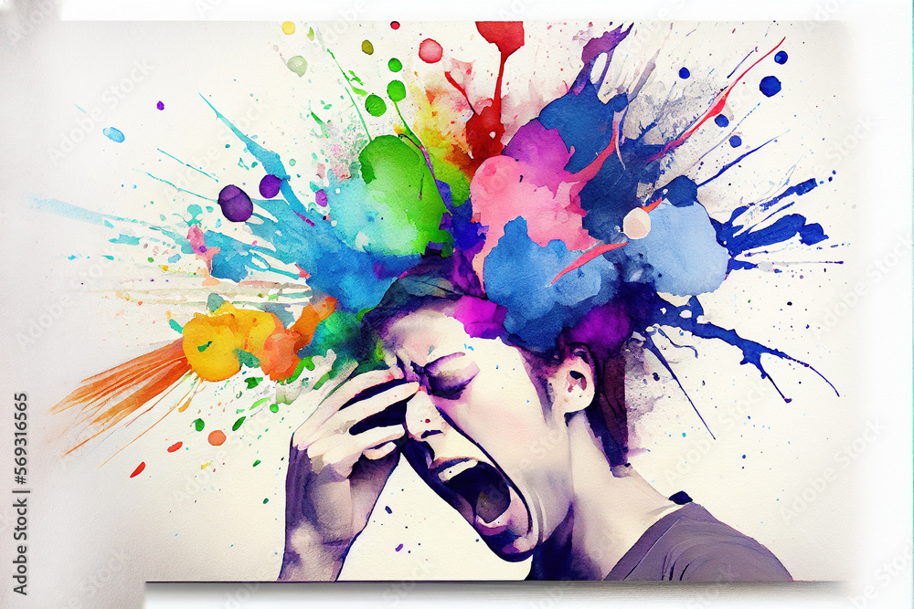 Ilustración de Stock abstraction explosion of colors in the head ...