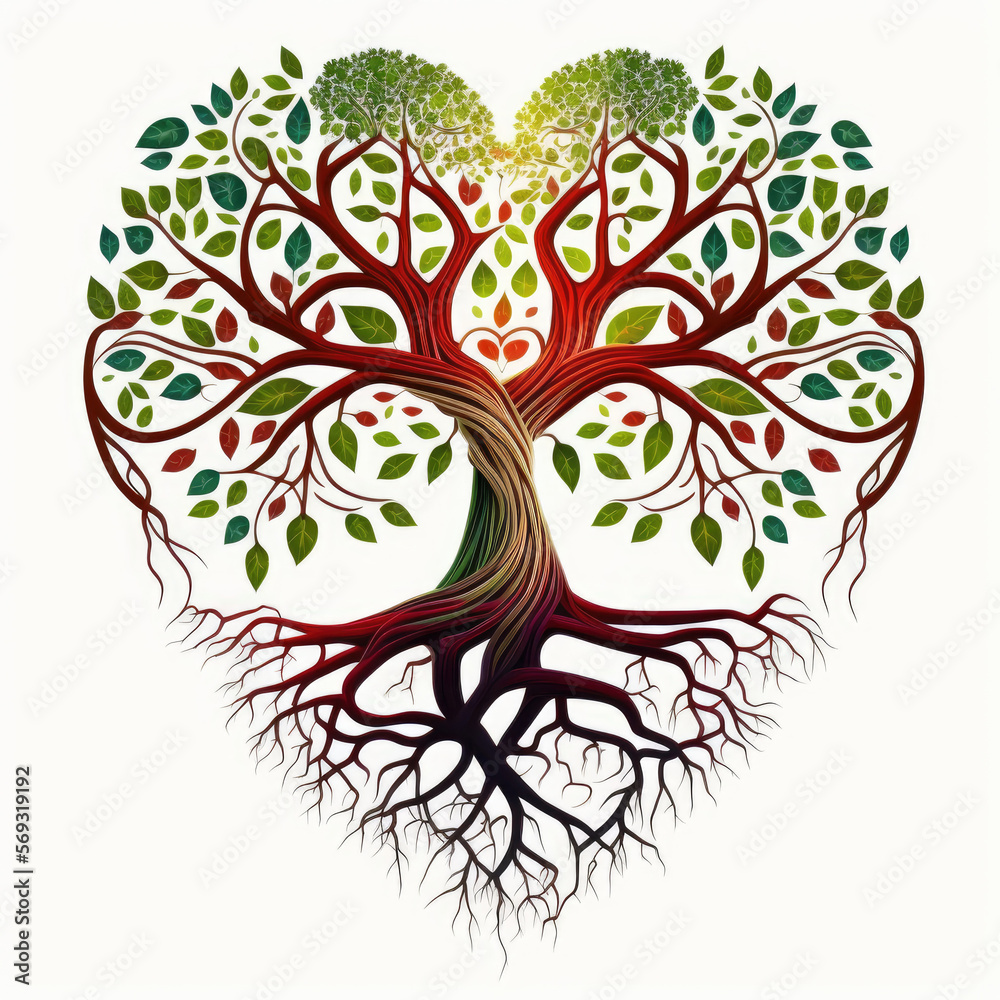 illustration of tree of life with its roots forming a heart, generative ...