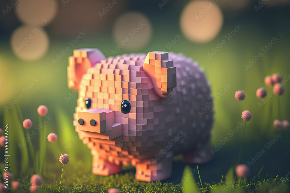 Pig, animals made of 3d cubes, voxel illustration for video games or ...