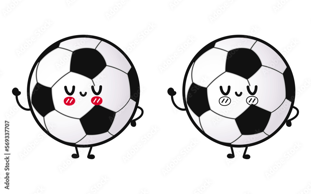 Funny cute happy Soccer ball characters bundle set. Vector hand drawn ...