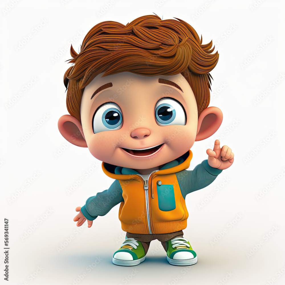 Small boy on colorful background, funny cartoon character, school kid ...