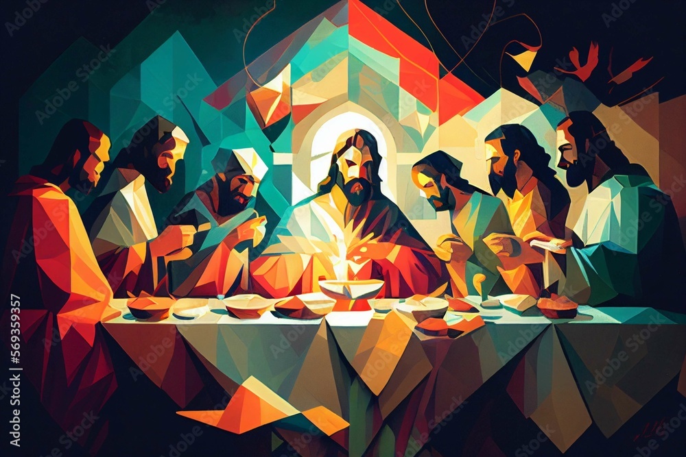 Last supper of christ and his apostles, geometric abstract, Ai Stock Illustration | Adobe Stock