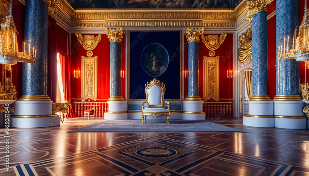 A realistic fantasy interior of the royal palace. golden palace. castle ...
