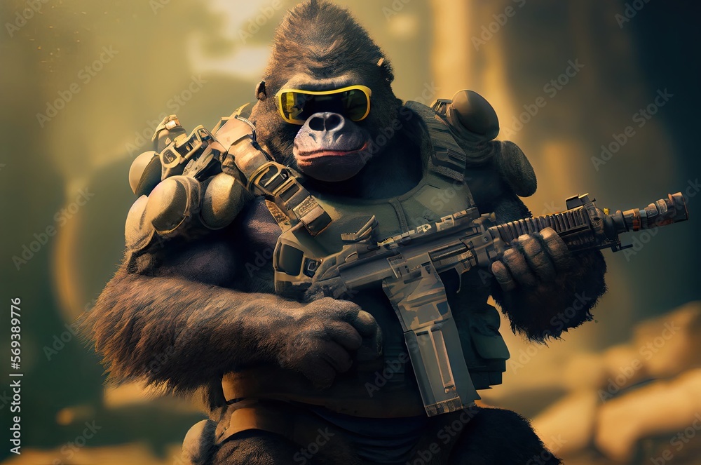 Military Gorilla Gutsy And Ready For Action Generative AI Stock ...