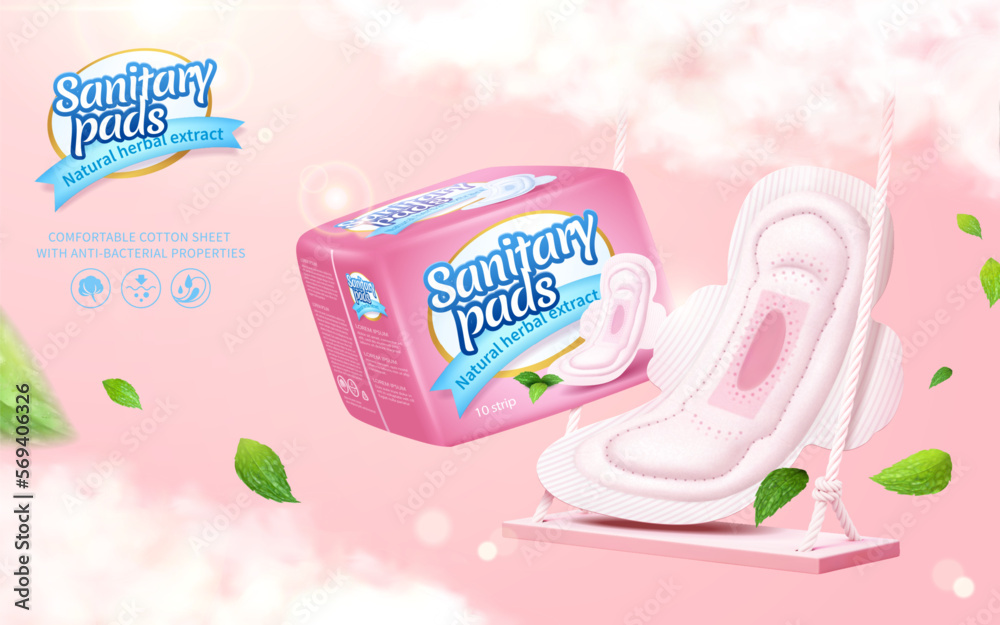 3D natural sanitary pad poster ad Stock Vector | Adobe Stock