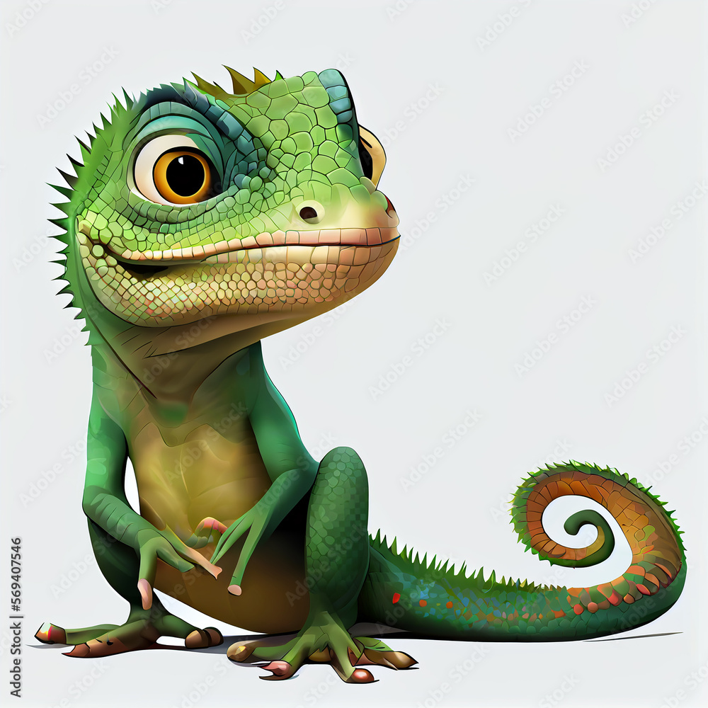 Cute cartoon lizard character. 3D animation on white background Stock ...