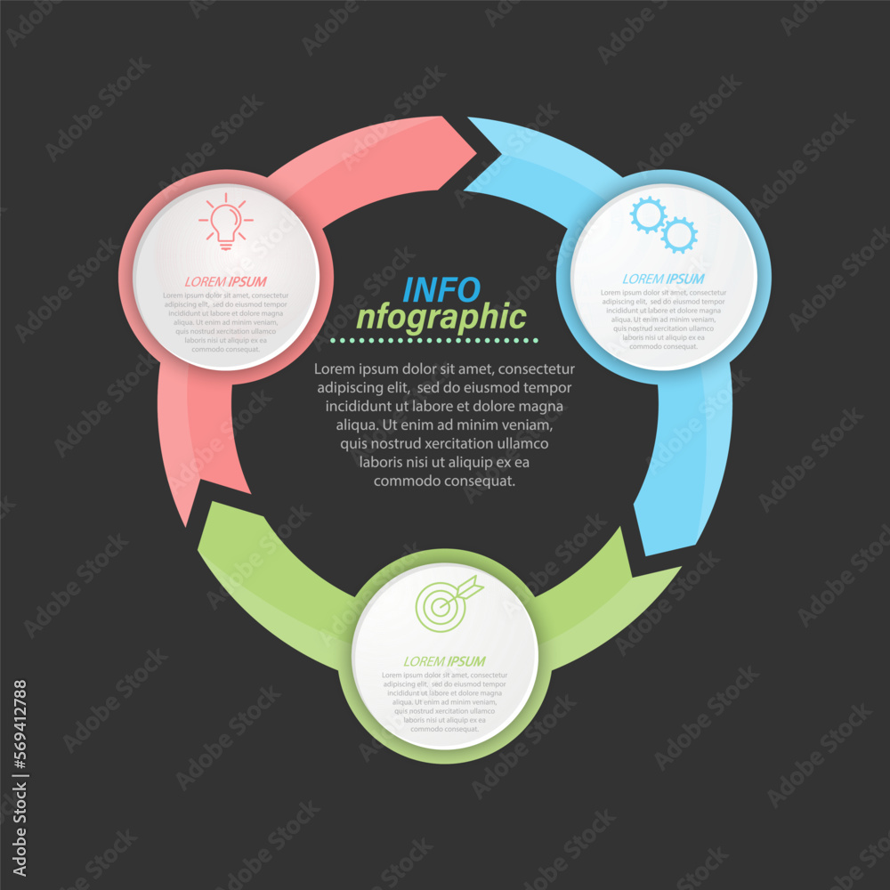 3 stages of development, improvement or training. Infographics with ...
