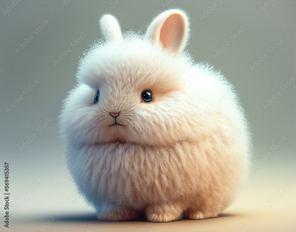 fluffy cartoon white rabbit on a black background, 3d, ultra realistic ...