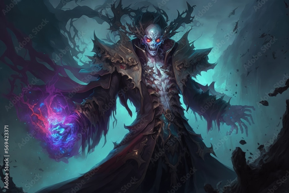 Ilustración de Stock Powerful death mage, who can heal himself and ...