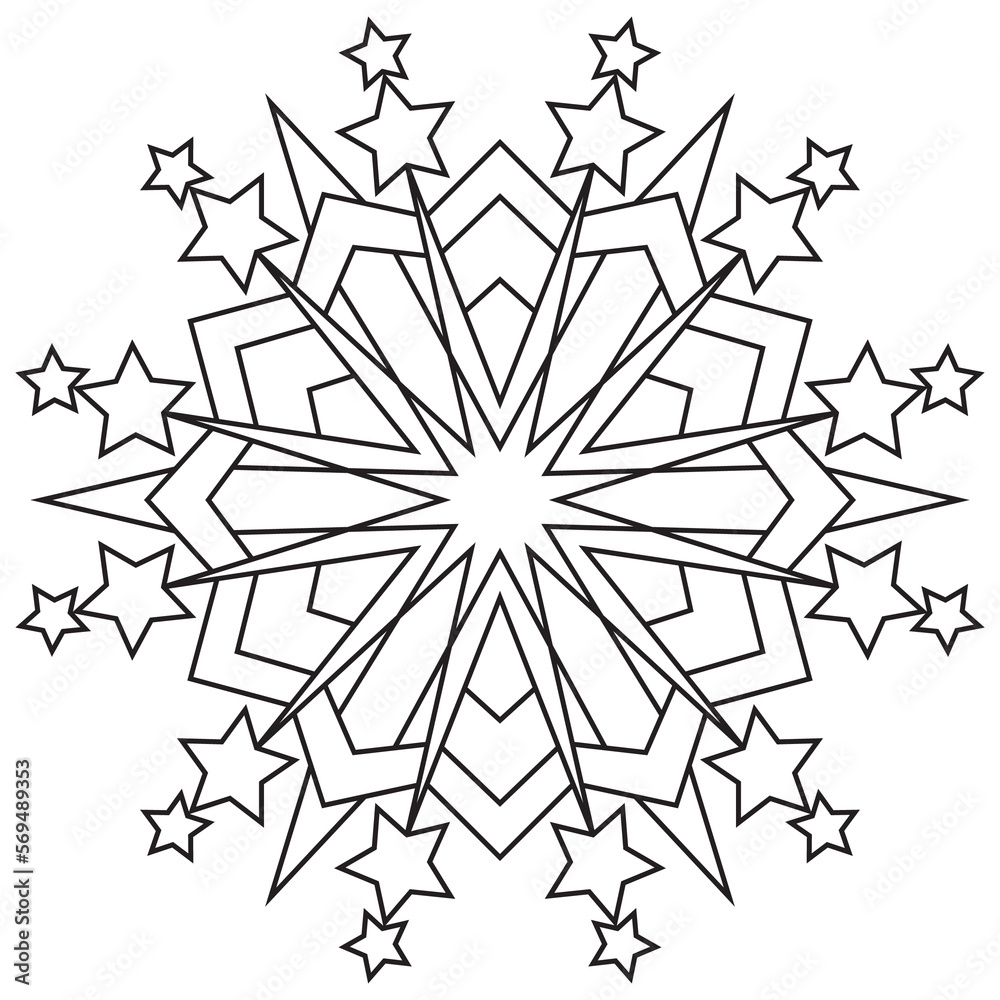 Easy mandala flower design for coloring book pages. Doodle Star pattern ...