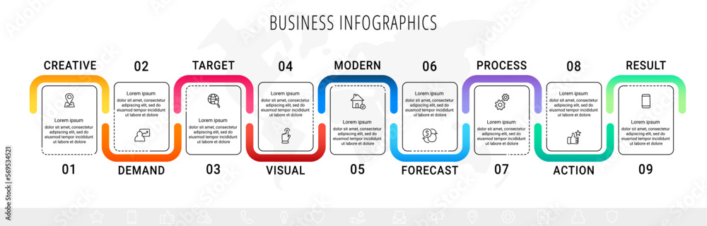 Modern vector infographics with nine rectangles. Business template with ...