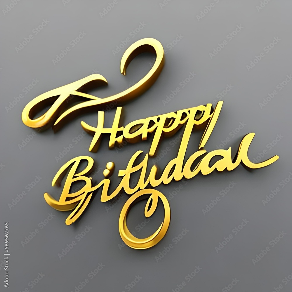 Happy Birthday isolated 3D text in golden script font on transparent background Stock ...