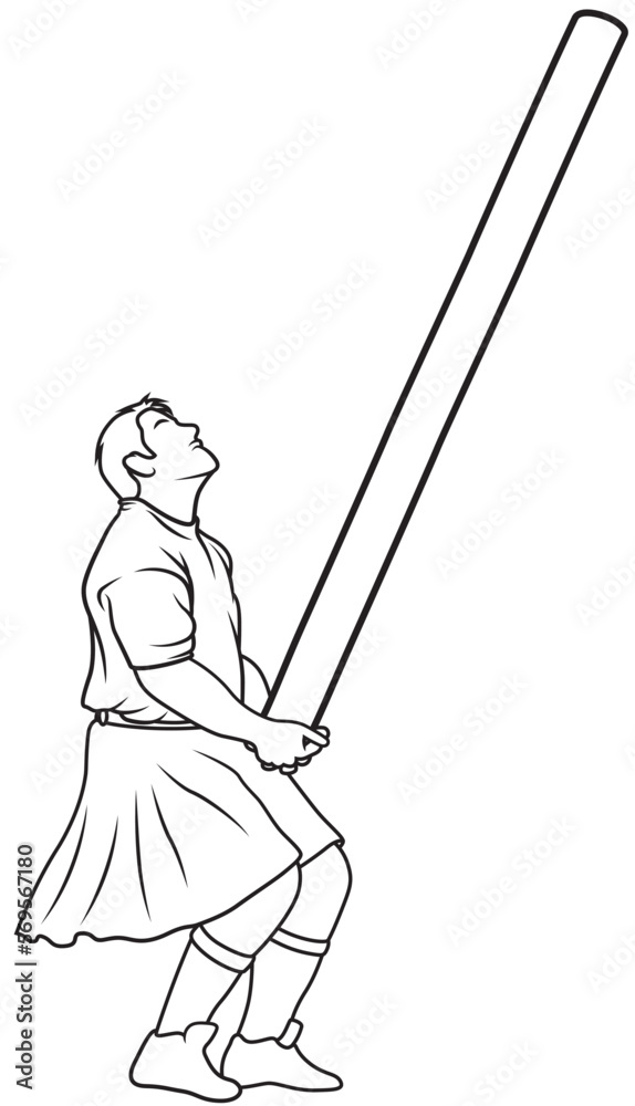 Caber toss. Scottish strongman athlete vector icon. Scotland man in ...
