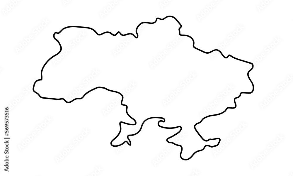 Ukraine Map Silhouette Outline Isolated on White background. Map of ...