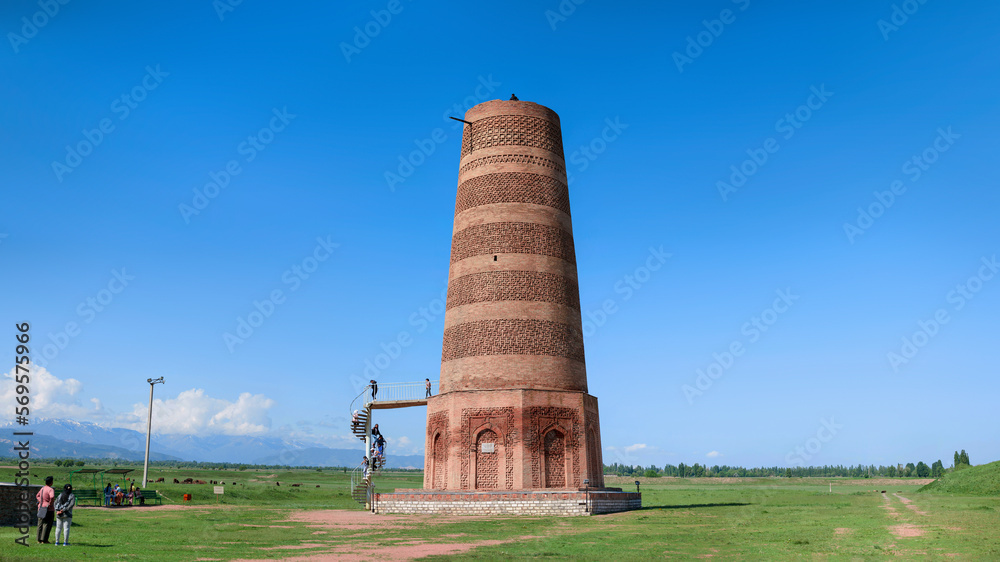 UNESCO World Heritage Site Burana Tower in Balasagun, Kyrgyzstan. Stock ...