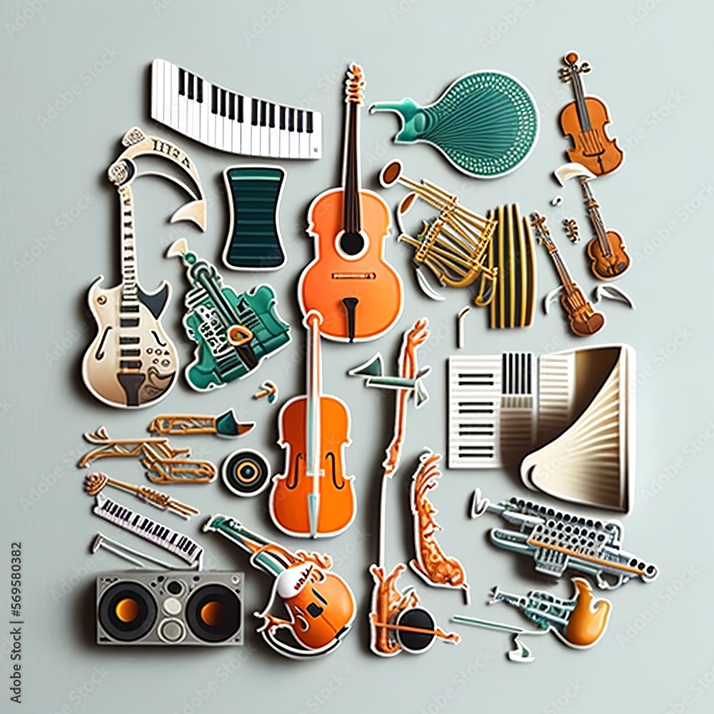 sticker collection, musical instruments, many pieces, can be cut out on ...