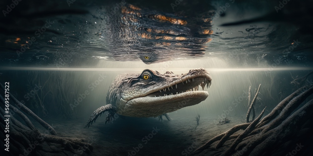 Beautiful underwater environment. Half Underwater, A Wide Shot into the ...