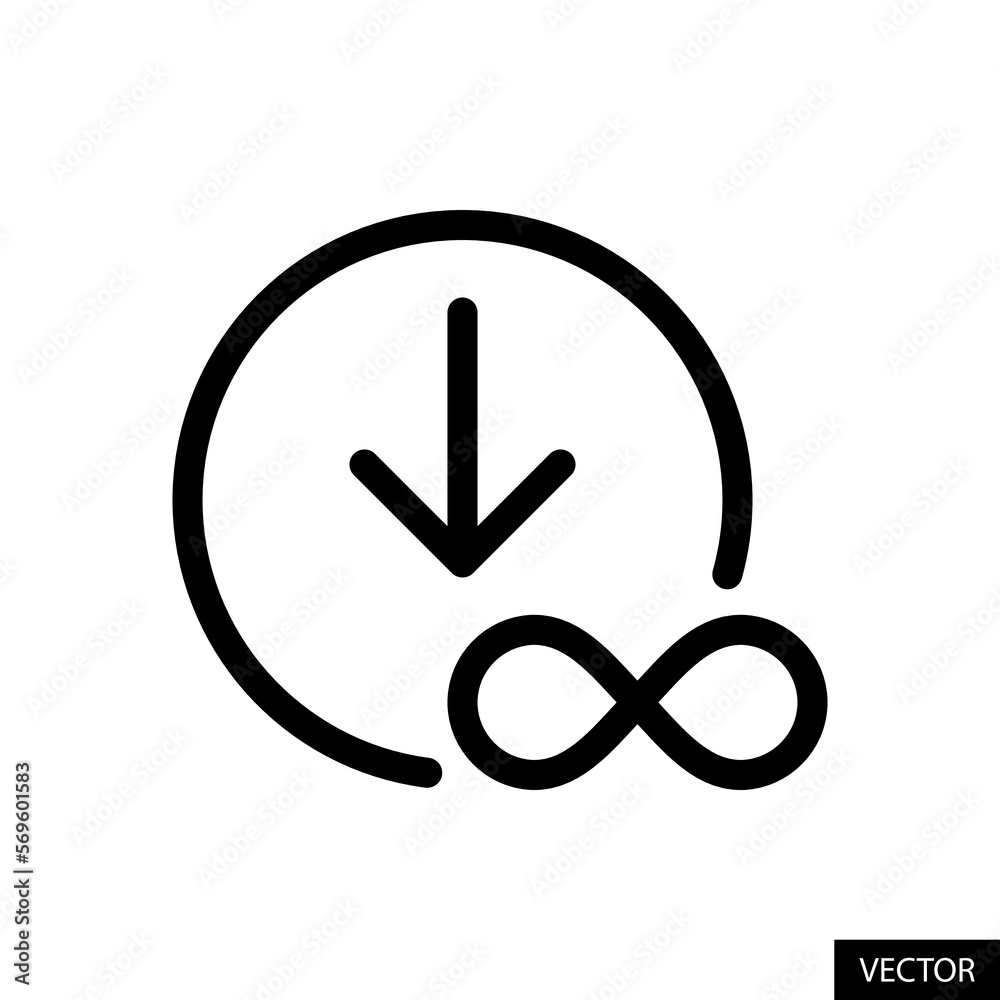 Unlimited, infinite, limitless downloads vector icon in line style ...