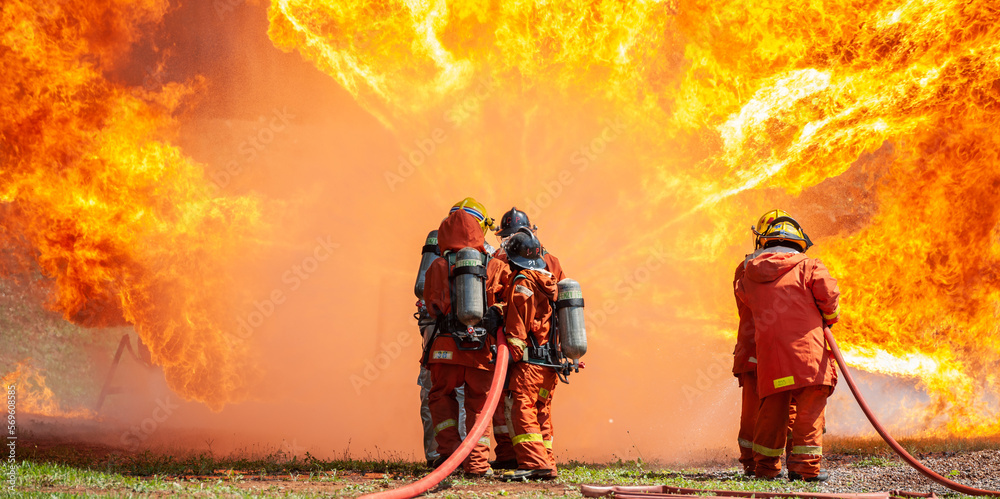 firefighter training new fireman team stop Fire from oil plant blast ...