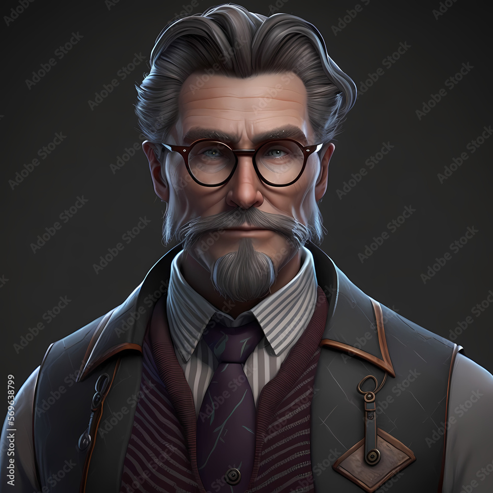 A stylish and distinguished 3D model of a professor, handsome and ...