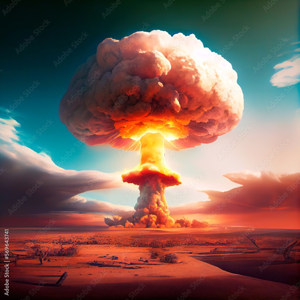 A nuclear explosion in a metropolis. The mushroom of an atomic ...
