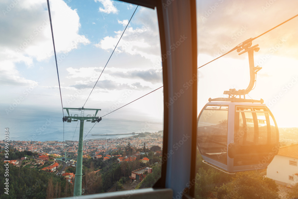 Beautiful view from the funicular to the vintage city of Funchal with ...