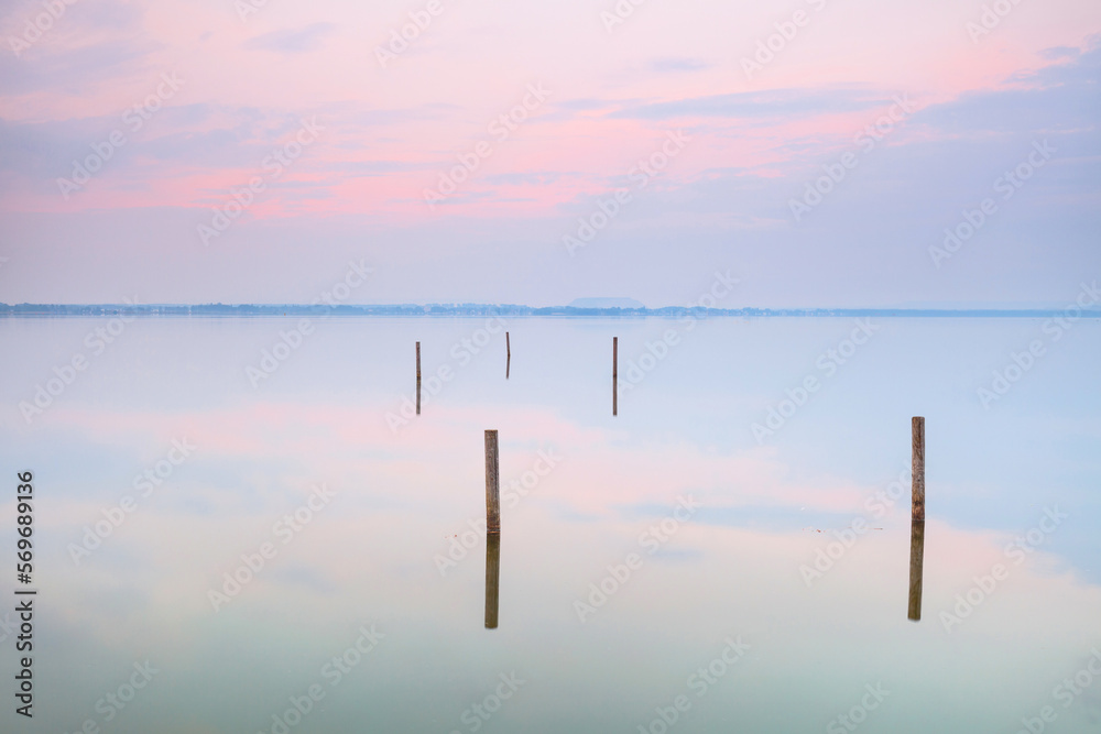 Steinhuder Meer north shore with beautiful sunrise - view to the south ...