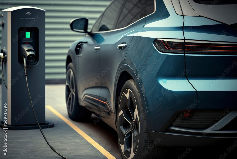 EV- Electric vehicle charging station in the underground parking of a ...