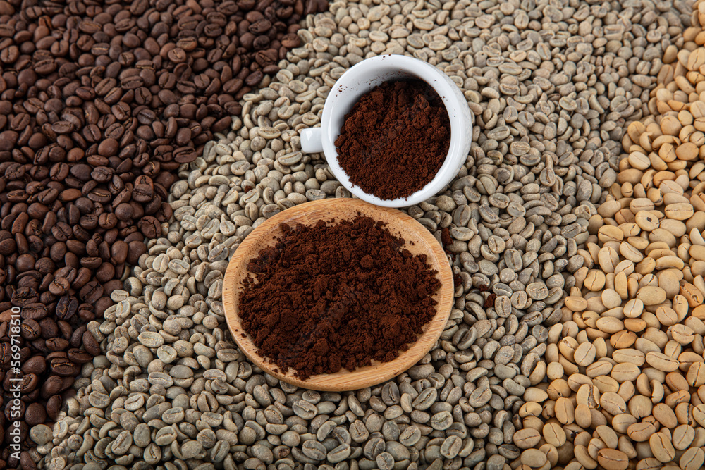 Collage of coffee beans showing various stages of roasting Italian ...