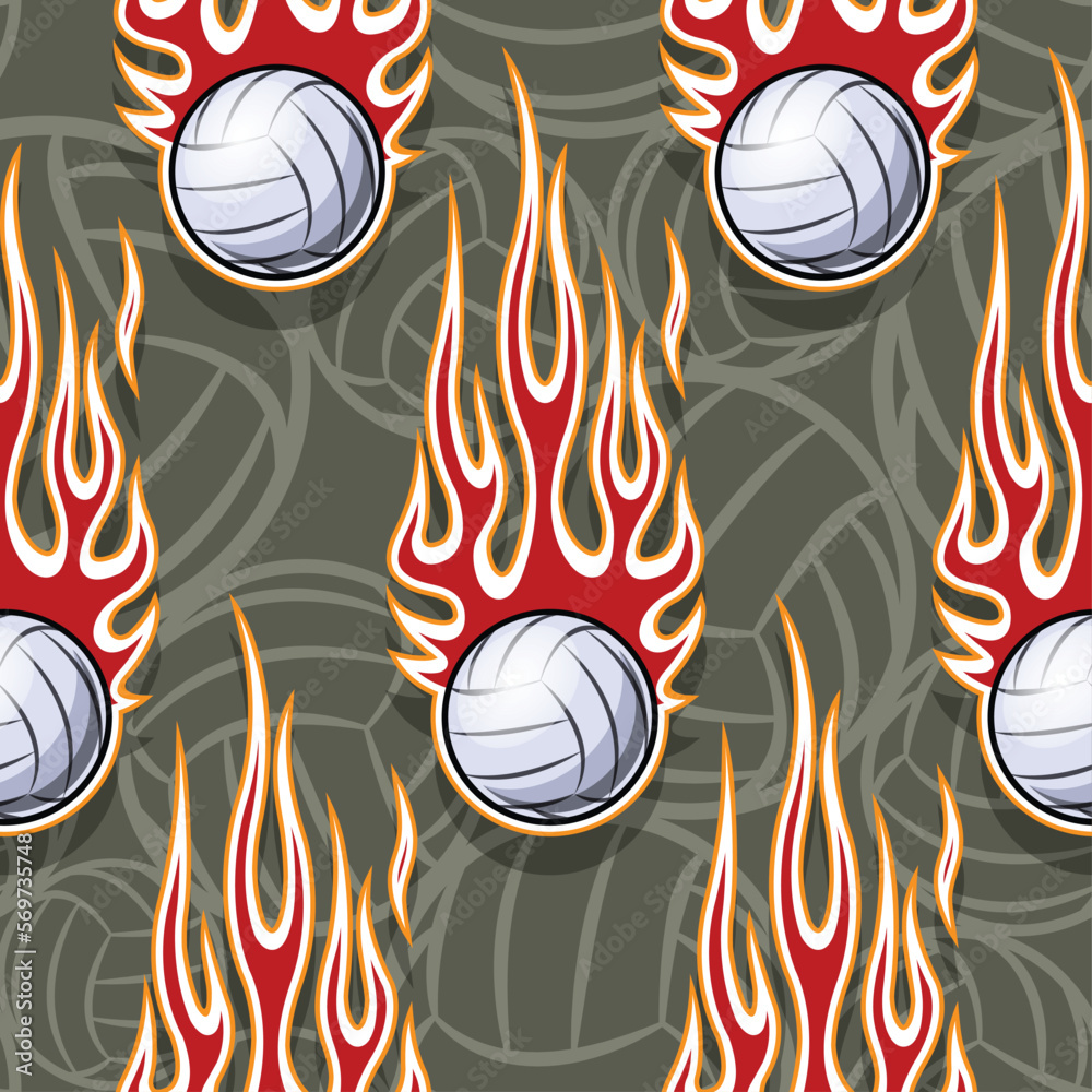 Volleyball balls in burning fire flame seamless pattern vector art ...