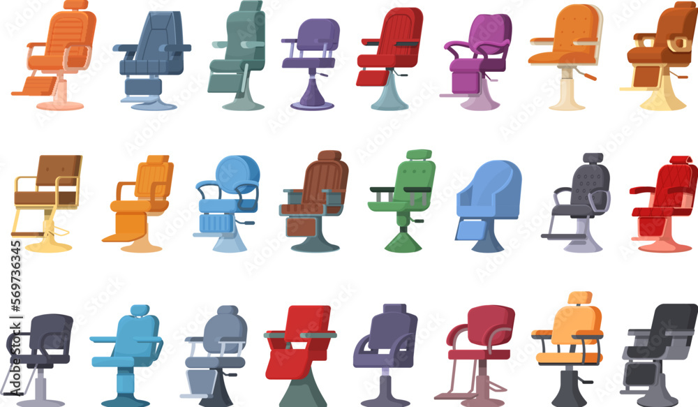 Barber chair icons set cartoon vector. Haircut salon. Interior seat ...
