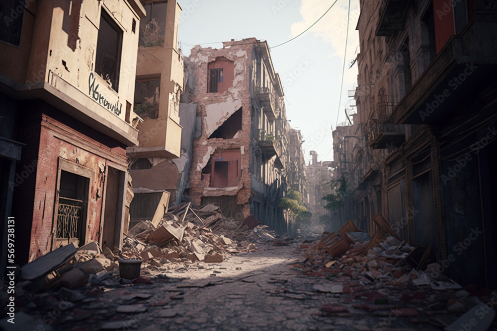 Earthquake Aftermath: Severely Damaged Building, with Rubble and Debris ...