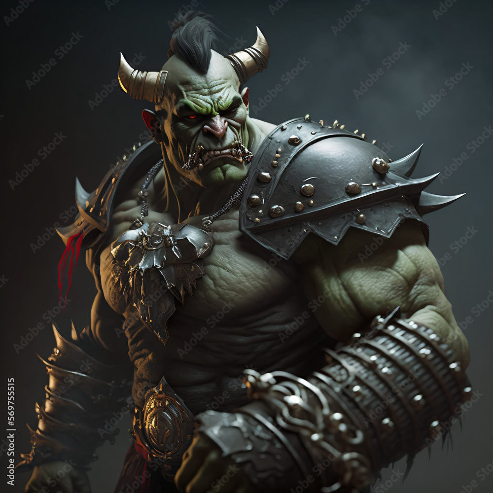 a horned armored orc dungeons and dragons character design 3d render ...