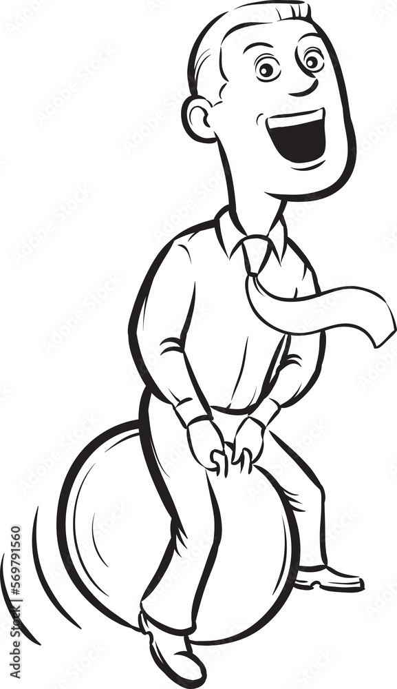 whiteboard drawing businessman bouncing on space hopper - PNG image ...