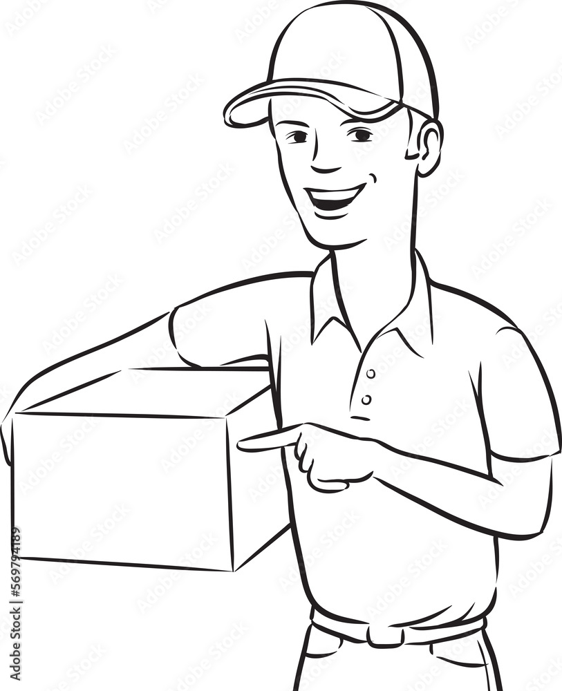 whiteboard drawing delivery man smiling with box - PNG image with ...