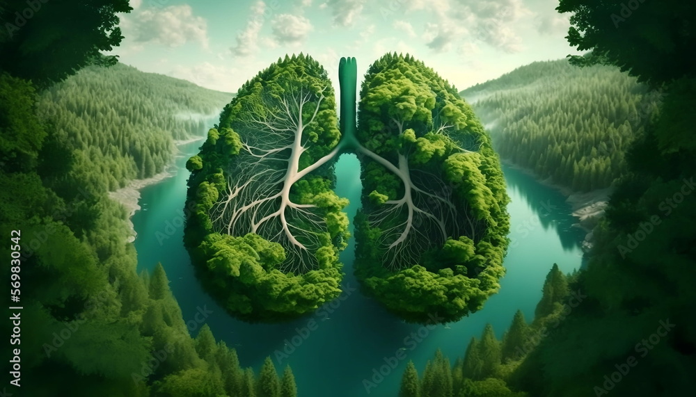 Green lungs of planet Earth 3d rendering of a clean lake Stock ...