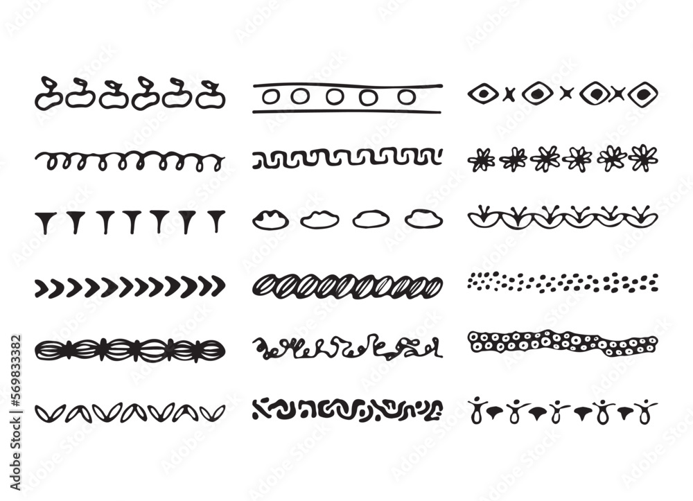 Collection of Hand Drawn Borders. Aztec Black isolated on white ...