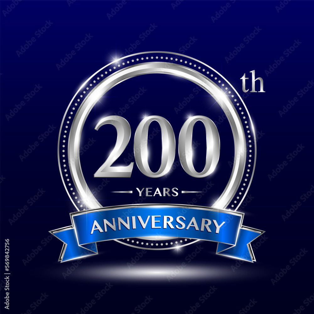 200th Anniversary logo with retro style, silver color ring design and ...