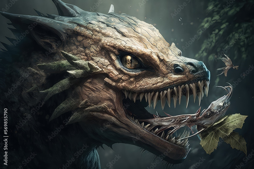 Dragon hunting on a gray background. Predator, wildlife, Exotic and ...