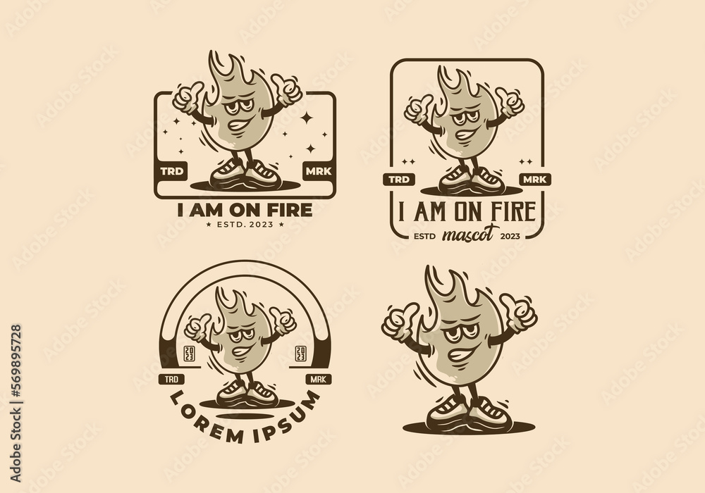 Mascot character illustration badge of a fire Stock Vector | Adobe Stock