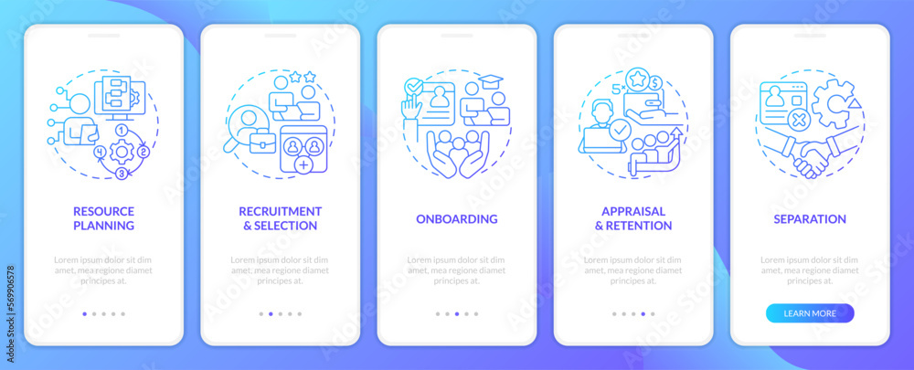 IT staffing process blue gradient onboarding mobile app screen ...